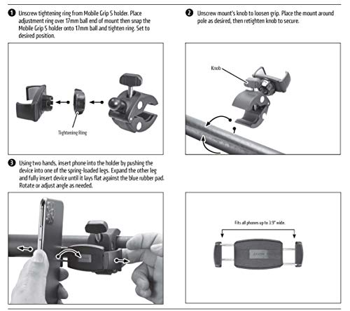 ARKON Mobile Grip 5 Phone Clamp Post Mount for iPhone 11 XS XR X Galaxy S20 S10 S9 Retail Black, MG531
