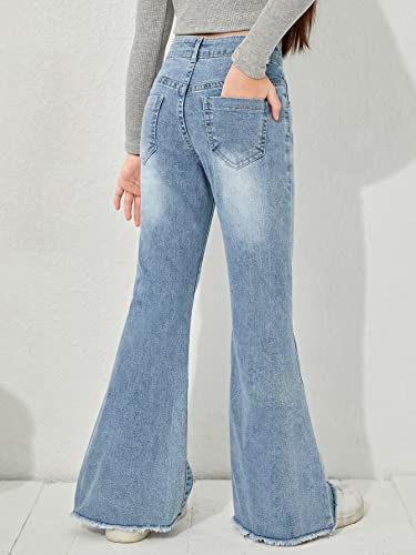 Floerns Girls Casual Ripped Frayed Split Hem Flare Bell Bottom Jeans Denim Pants Light Blue