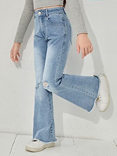 Floerns Girls Casual Ripped Frayed Split Hem Flare Bell Bottom Jeans Denim Pants Light Blue