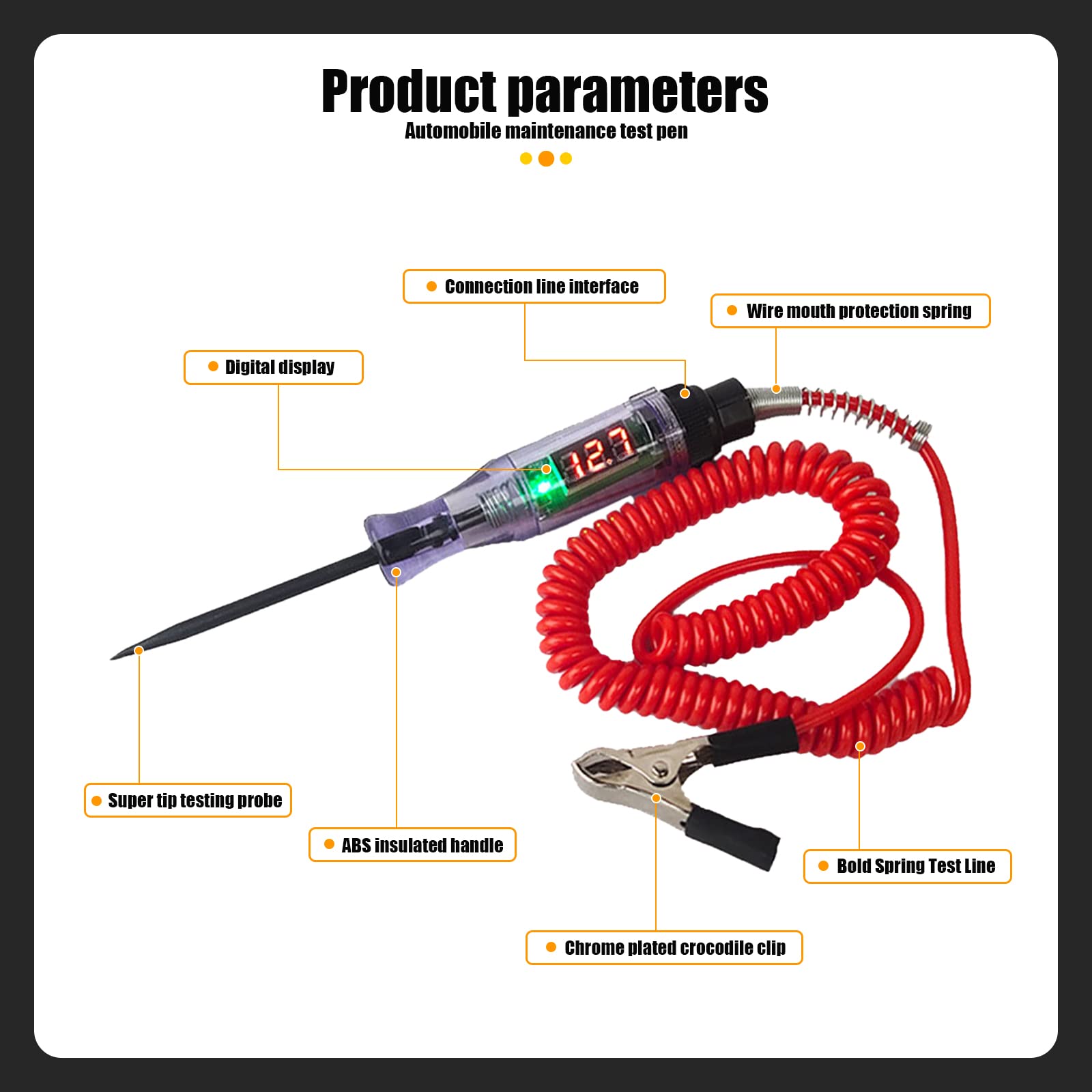 Fogfar Pack-1 Car Test Light, 3V/3V/6V/12V/24V Car Digital Display Electric Pen, Heavy Duty Light Tester with Voltmeter, Multifunction Induction Test Pen (Red)