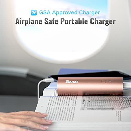 BONAI Portable Charger 5000mAh USB C Power Bank Small Cellphone Portable Power Bank for iPhone 14 13 12 11 X Samsung Huawei (USB A to USB C Charging Cable Included) (Rose Gold)