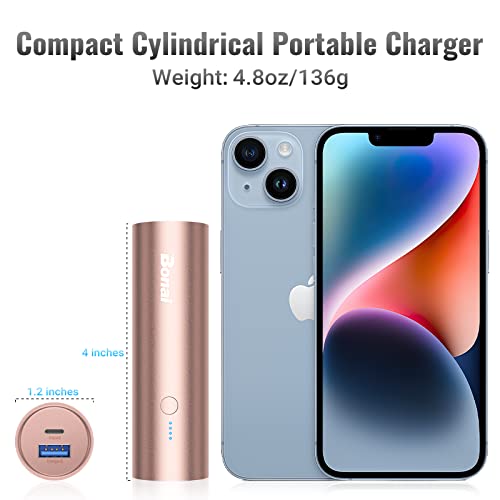 BONAI Portable Charger 5000mAh USB C Power Bank Small Cellphone Portable Power Bank for iPhone 14 13 12 11 X Samsung Huawei (USB A to USB C Charging Cable Included) (Rose Gold)