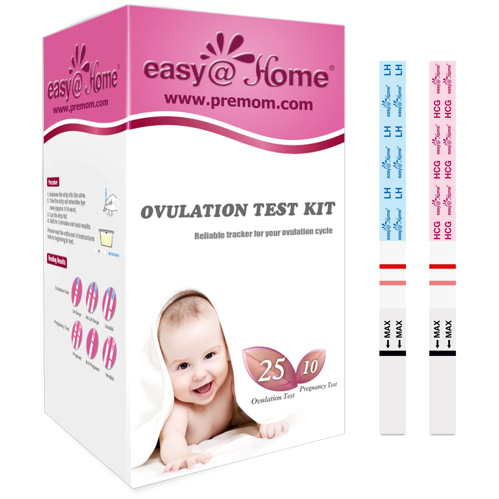 Easy@Home Ovulation & Pregnancy Test Strips Kit: 25 Ovulation Strips and 10 Pregnancy Tests ā Accurate Fertility Tracker OPK | 25LH + 10HCG