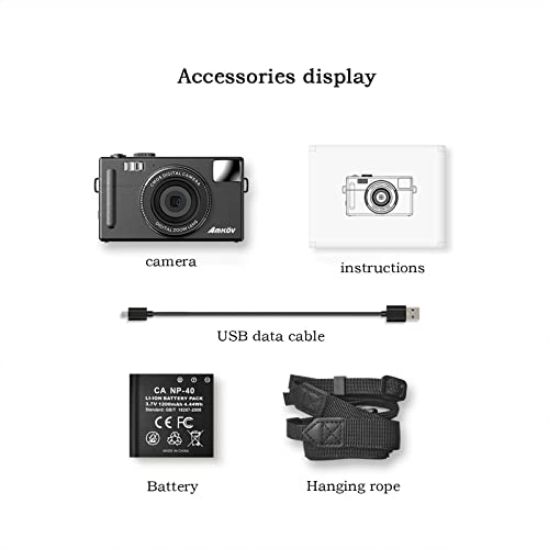 HUAWA Digital Camera- 1080P HD Mini Vlogging Video Camera Rechargeable Point & Shoot Camera LCD Screen 16X Digital Zoom 24MP Video Camera for Beginners Gift for Teens, Black