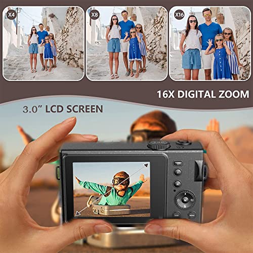 HUAWA Digital Camera- 1080P HD Mini Vlogging Video Camera Rechargeable Point & Shoot Camera LCD Screen 16X Digital Zoom 24MP Video Camera for Beginners Gift for Teens, Black
