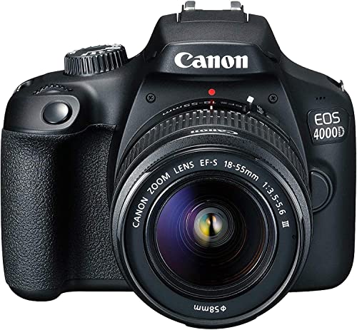 Canon EOS 4000D / Rebel T100 DSLR Camera w/EF-S 18-55mm f/3.5-5.6 Lens Kit Bundled with 32GB Memory, Carrying Case, 12" Gripster Flex Tripod + More (Renewed)