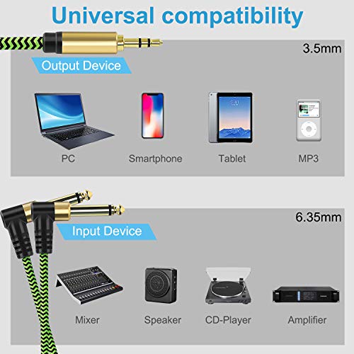 PPTVC 3.5mm 1/8" TRS Male to 2X 6.35mm 1/4" TS 10ft,Male Mono Stereo Y-Cable Splitter Compatible for Home Stereo Systems, Laptop,Amplifier, Mixer Audio Recorder,MP3, etc