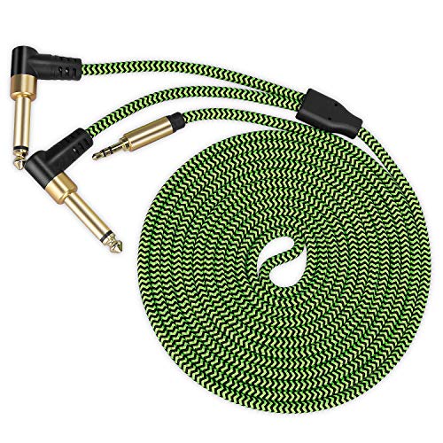 PPTVC 3.5mm 1/8" TRS Male to 2X 6.35mm 1/4" TS 10ft,Male Mono Stereo Y-Cable Splitter Compatible for Home Stereo Systems, Laptop,Amplifier, Mixer Audio Recorder,MP3, etc