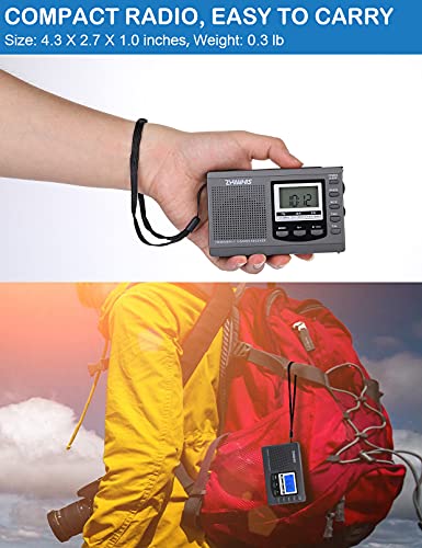Portable Radio, ZHIWHIS AM FM Shortwave Radios with Best Reception, Battery Operated Clock Radio with Preset Function, Alarm Clock Digital Tuner with Sleep Timer