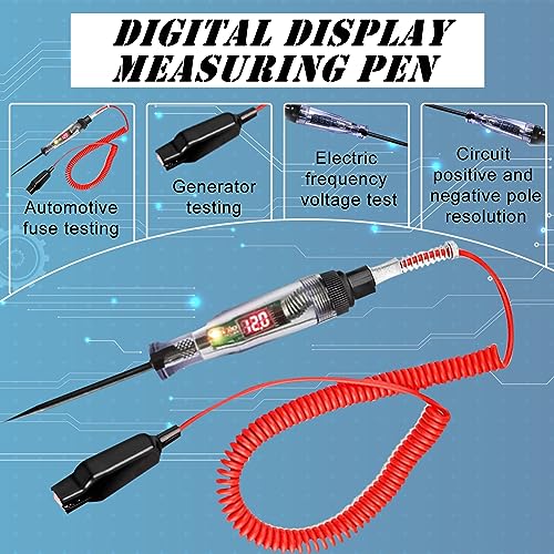 Hawyet 1 PC 6V/12V/24V Auto Bidirectional Voltage Tester, Car Test Light Digital LED Circuit Tester with Extended Spring Wire, DC Inductive Test Pen (Red #Clip)