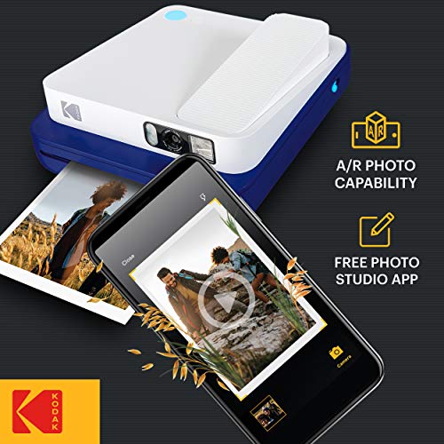 Kodak Smile Classic Digital Instant Camera with Bluetooth (Blue) w/ 10 Pack of 3.5x4.25 inch Premium Zink Print Photo Paper.