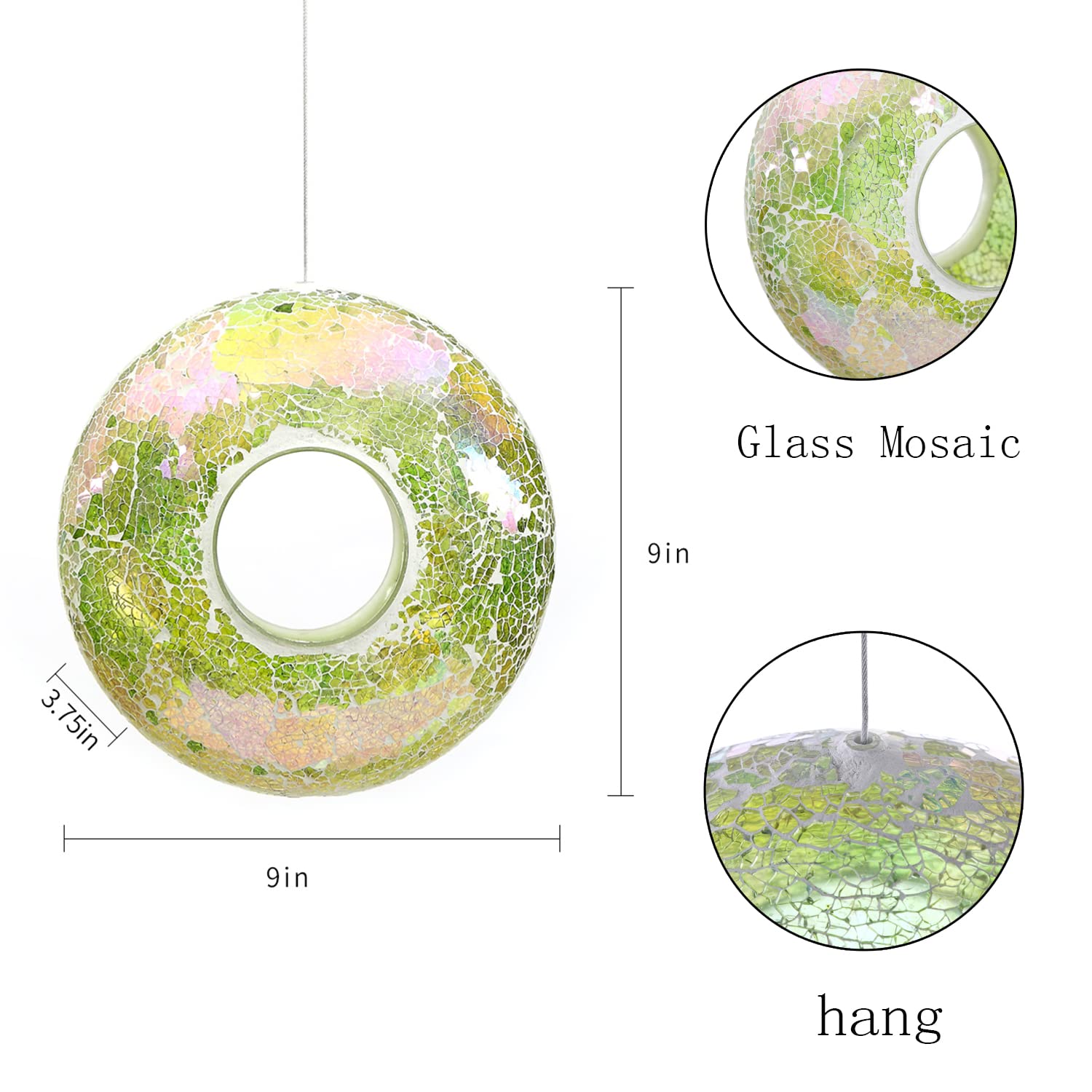 Bird Feeder,Wild Bird Feeders for Outside,Hanging Bird Feeder,Circle Glass Birdfeeder, Bird Feeders for Garden Yard Decoration, Green Circle