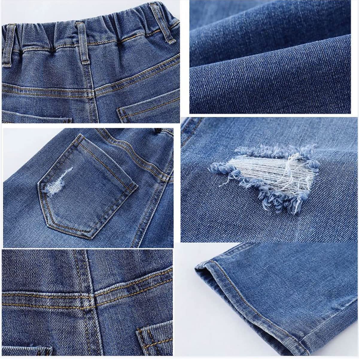 YaYatree Fashion Kids Girls Ripped Distressed Washed Wide Leg Casual Jeans Size 4-13 yrs (Blue Solid, 10-11 Years)
