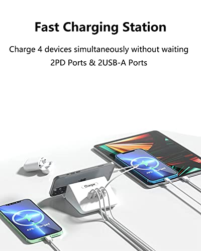 Solopen USB C Charging Station 45W USB C Charger Block with 2 USB C 20W PD Fast Charging Station for Multiple Devices for iPhone 13/12/11, Samsung Galaxy,iPad Pro, Pixel 4/3（White）