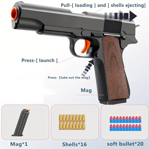 Kyliandi Soft Bullet Toy Gun Sniper Rifle with Scope Realistic Barrel Shell ejecting Foam Blaster Gun Dart Prop Backyard Outdoor Shooting Game for Boys Teens Adults Gifts Age 8-12 14 Years Old (Black)