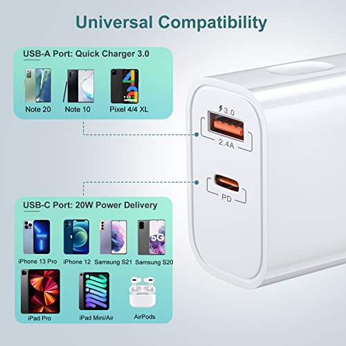 USB C Wall Charger Block, Costyle 4 Pack Dual Port PD 20W USB C Power Adapter Fast Charge Type C Wall Charger Plug for iPhone 14 13 12 11 Pro Max SE XR XS Pad 8 7 Plus, Pixel 7 Pro 6A, Samsung Galaxy