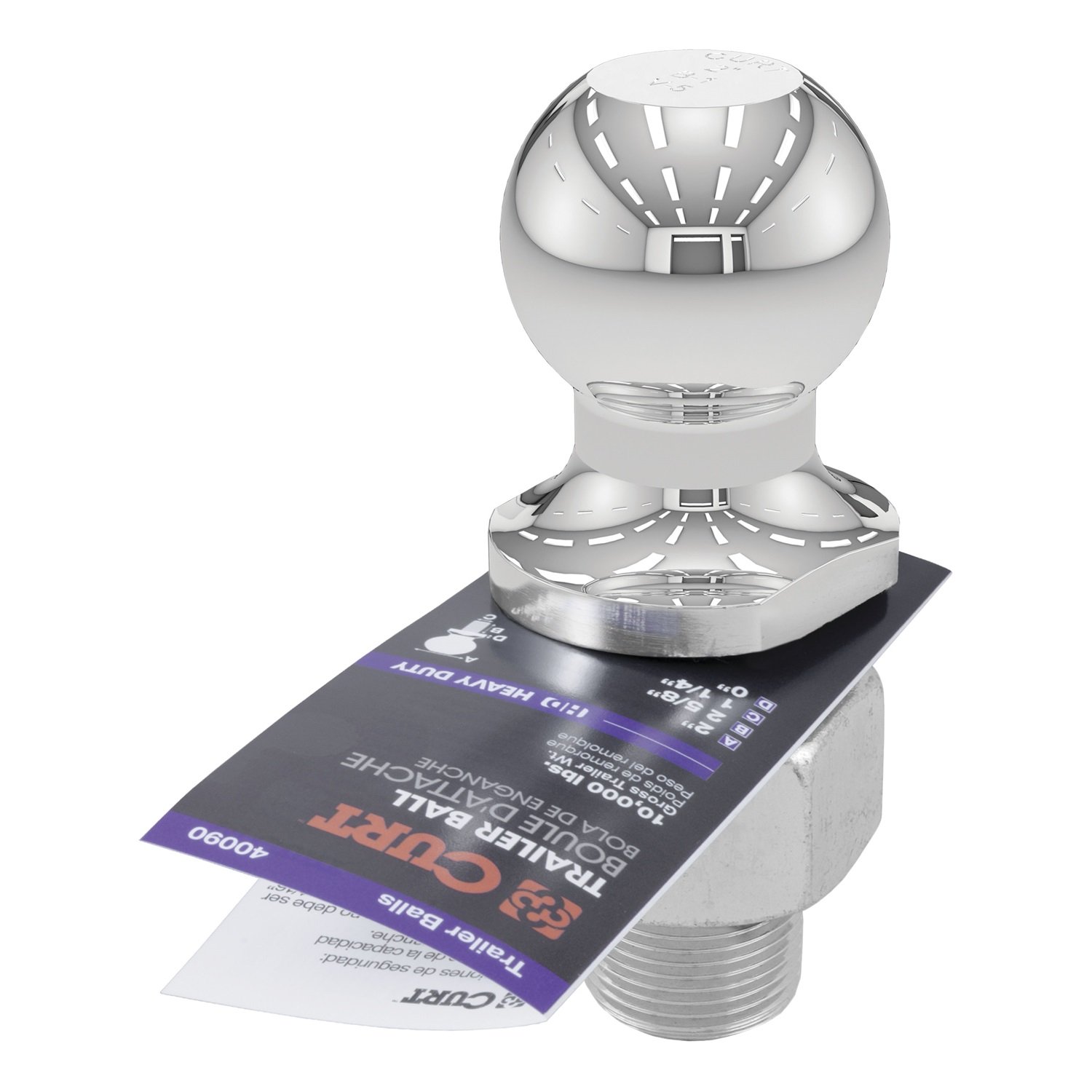 CURT 40090 Chrome Trailer Hitch Ball, 10,000 lbs, 2-Inch Diameter, 1-1/4 x 2-5/8-Inch Shank