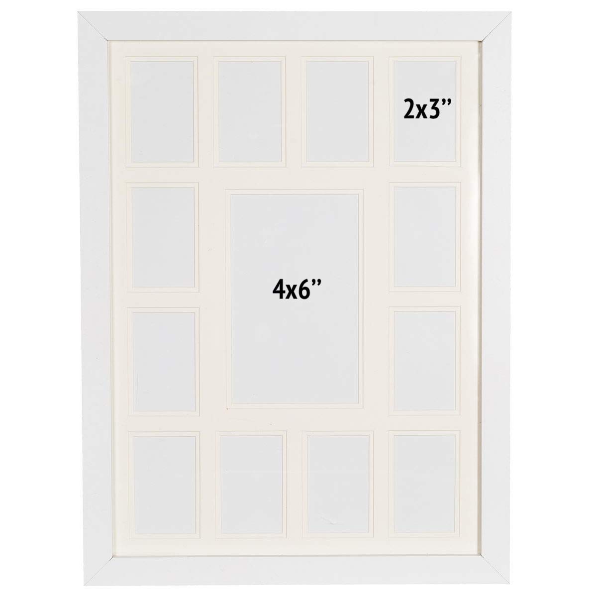 WOOD SIDE ORBIS 13 Opening Collage Picture Frame K-12 with Double White Mat - Displays One 4x6 and Twelve Wallet Size 2.5x3.5 - Wall Mounting, Landscape, Portrait