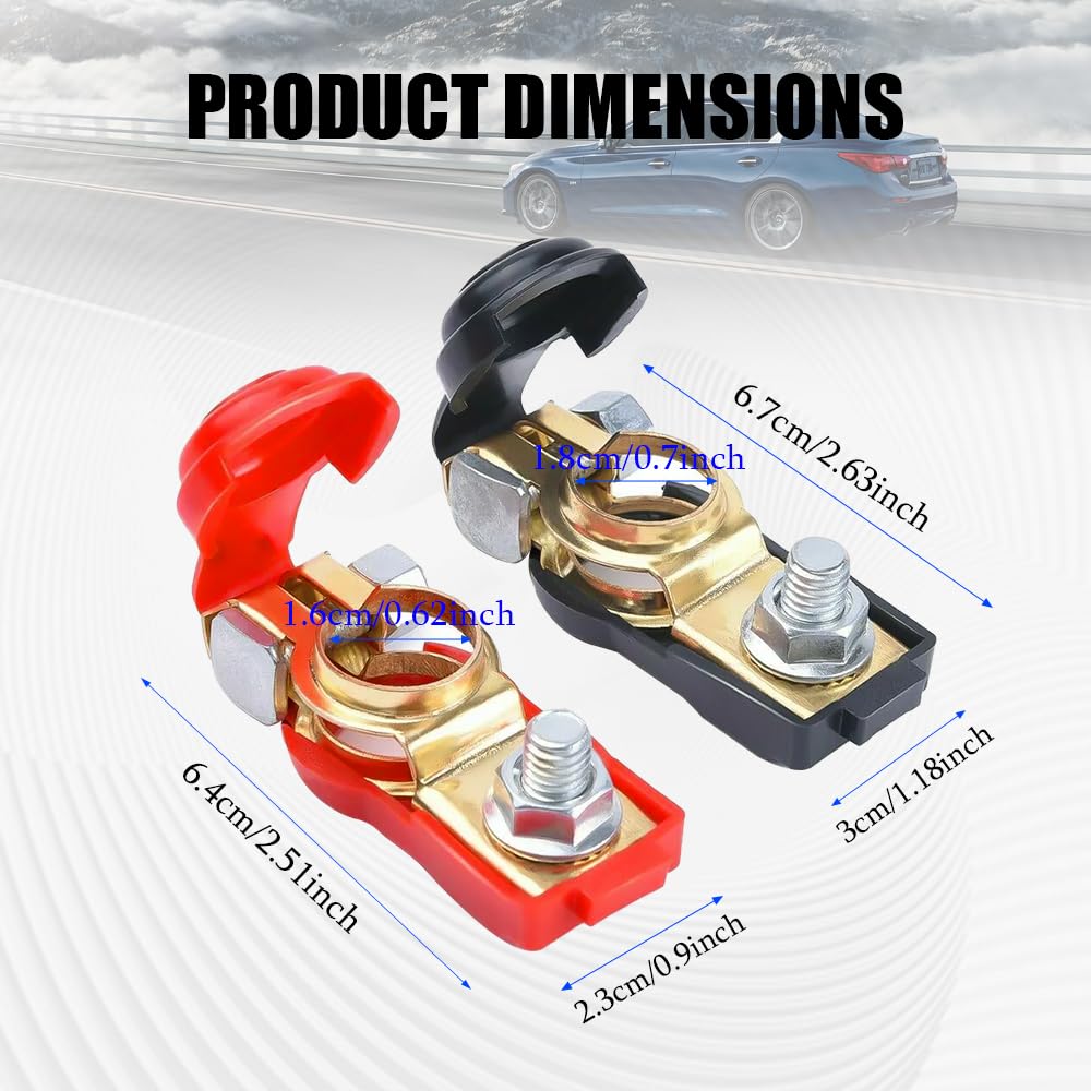 Zufoty 2PCS Battery Terminal, Battery Connectors Terminal, Negative & Positive Battery Cable Terminals, Copper Battery Terminal Connectors, Quick Release Battery Terminals Clamps Suitable for Car