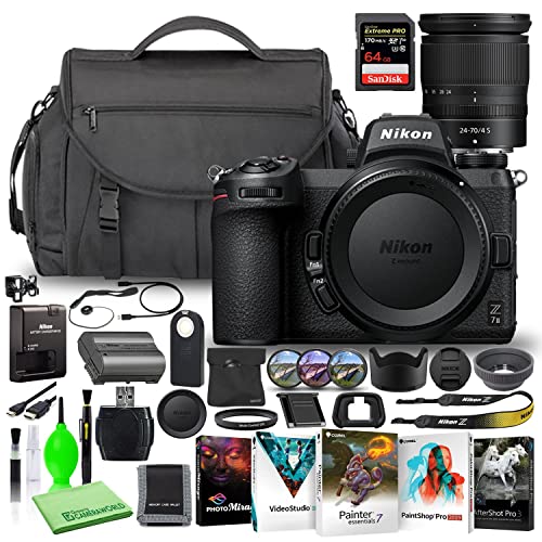Nikon Z 7II 45.7MP Mirrorless Digital Camera with 24-70mm Lens (1656) USA Model Deluxe Bundle with SanDisk 64GB Extreme SD Card + Nikon DSLR Camera Bag + Corel Editing Software + Filter Kit