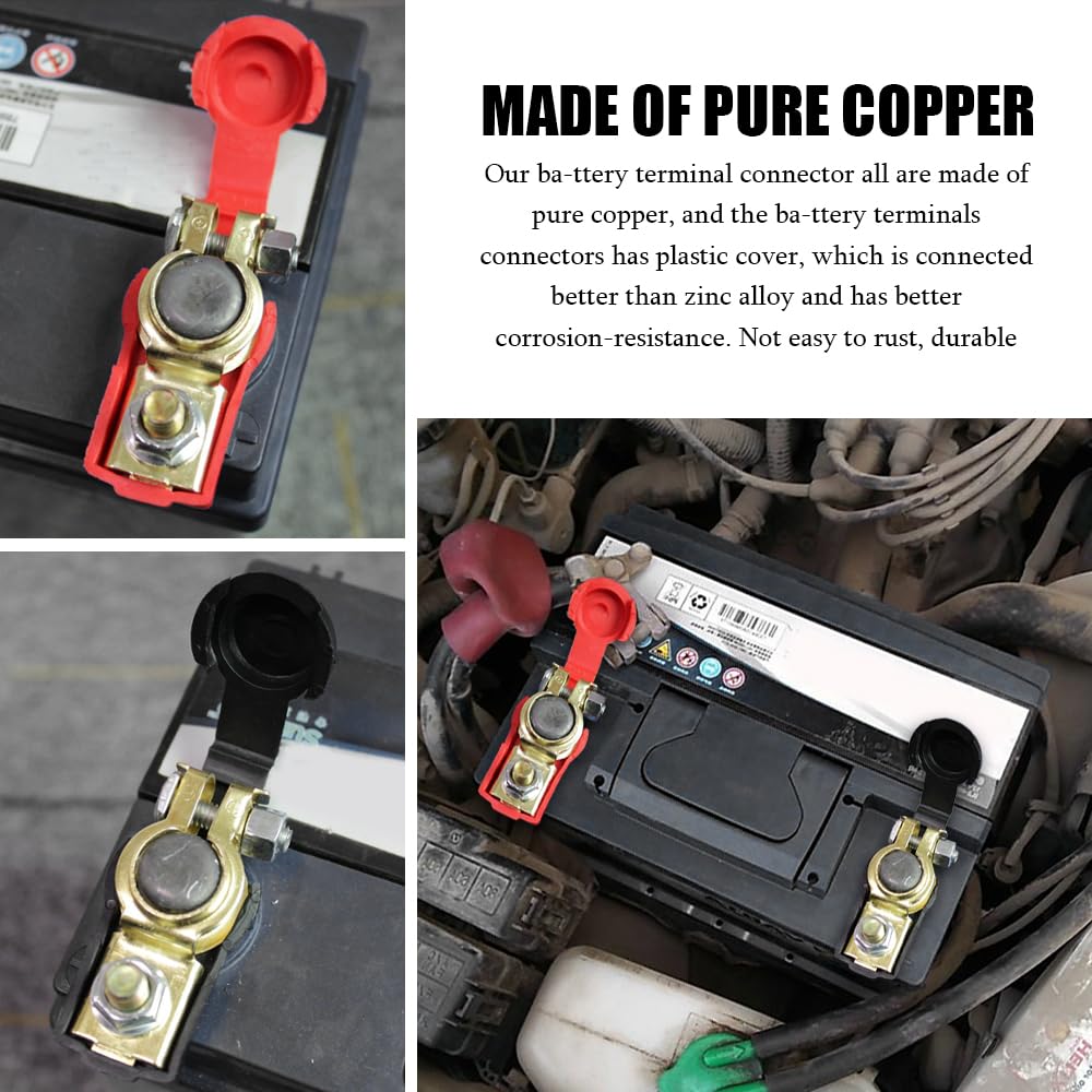 Zufoty 2PCS Battery Terminal, Battery Connectors Terminal, Negative & Positive Battery Cable Terminals, Copper Battery Terminal Connectors, Quick Release Battery Terminals Clamps Suitable for Car