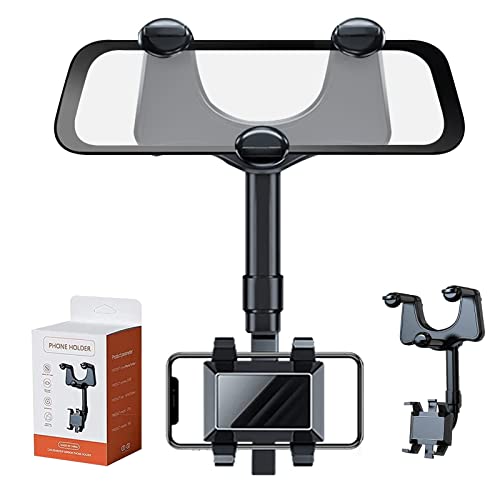 2022 Rearview Mirror Phone Holder for Car - Rotatable and Retractable Car Phone Holder, Multifunctional 360° Rear View Mirror Phone Holder Suitable for All Mobile Phones and All Car (Black 1PC)