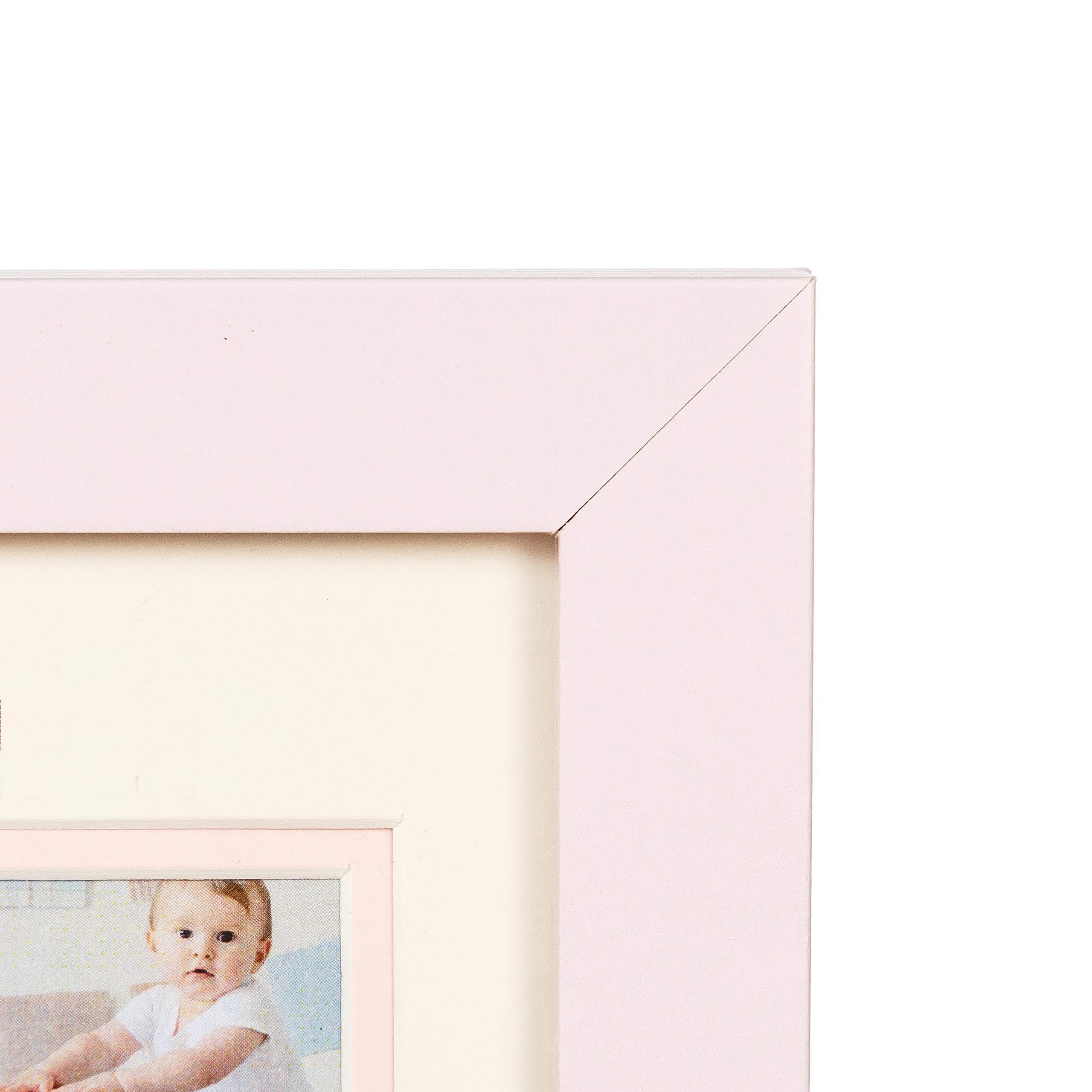 WOOD SIDE ORBIS First Year Newborn Baby Collage Keepsake Picture Frame for Photo Memories with Double Beige Mat and Twelve 2.5x2.5 Slots - Pink