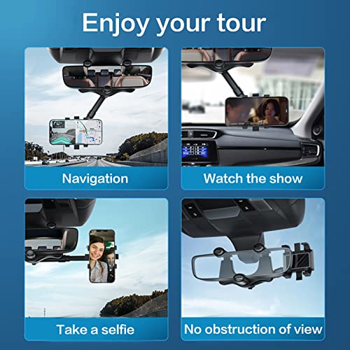 2022 Rearview Mirror Phone Holder for Car - Rotatable and Retractable Car Phone Holder, Multifunctional 360° Rear View Mirror Phone Holder Suitable for All Mobile Phones and All Car (Black 1PC)