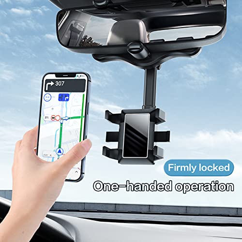 2022 Rearview Mirror Phone Holder for Car - Rotatable and Retractable Car Phone Holder, Multifunctional 360° Rear View Mirror Phone Holder Suitable for All Mobile Phones and All Car (Black 1PC)