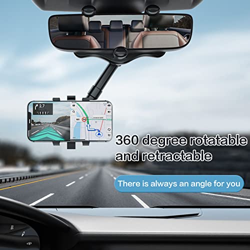 2022 Rearview Mirror Phone Holder for Car - Rotatable and Retractable Car Phone Holder, Multifunctional 360° Rear View Mirror Phone Holder Suitable for All Mobile Phones and All Car (Black 1PC)