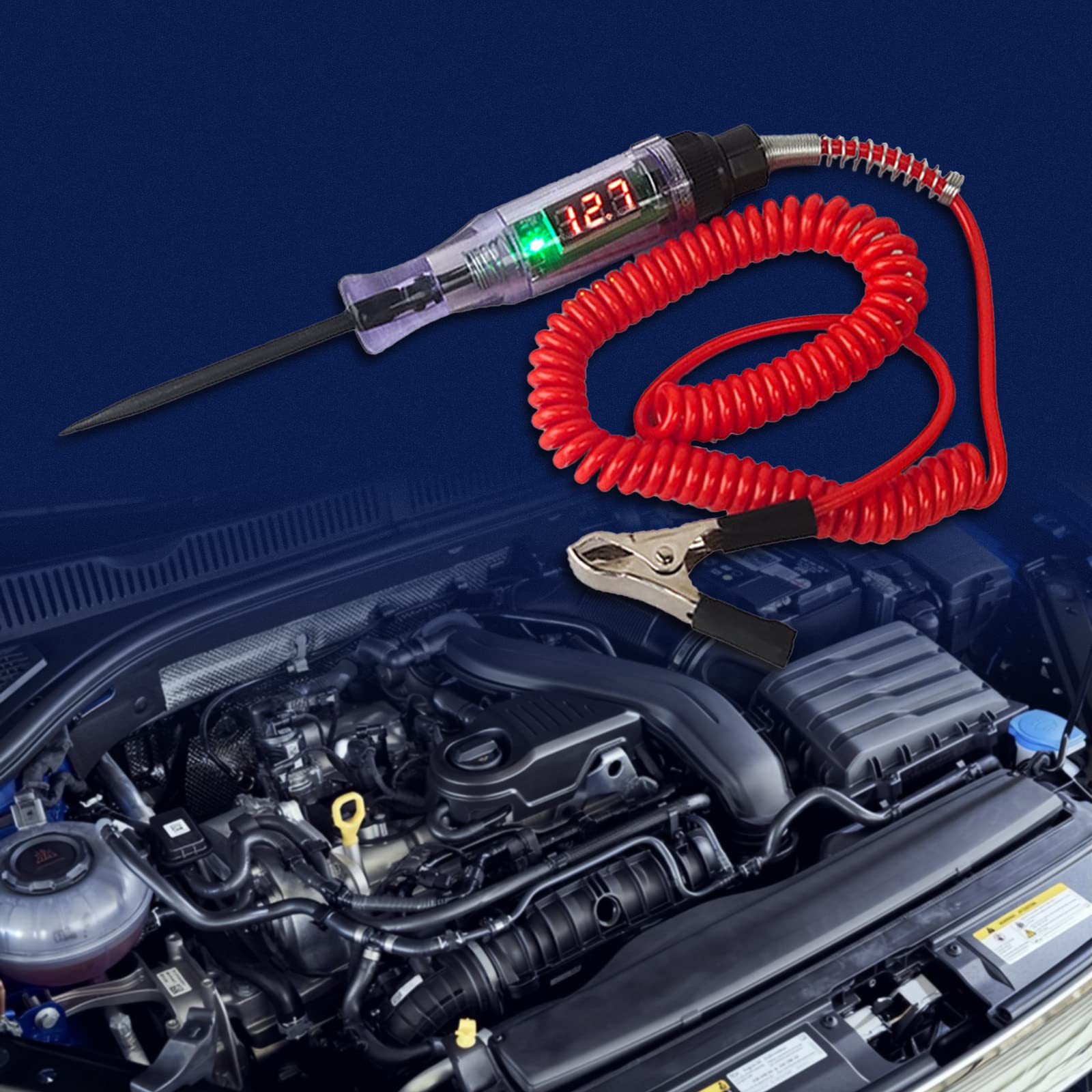 Sodcay 1 PC Automotive Test Light Digital LED Circuit Tester, DC 3V/6V/12V/24V Inductive Test Pen with 70.8 Inches Retractable Spring Wire, for Checking Vehicle Car Truck Motorcycle (Black & Red)