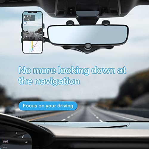 2022 Rearview Mirror Phone Holder for Car - Rotatable and Retractable Car Phone Holder, Multifunctional 360° Rear View Mirror Phone Holder Suitable for All Mobile Phones and All Car (Black 1PC)