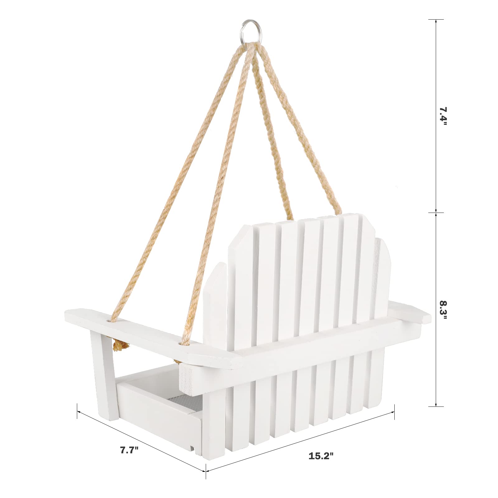Solution4Patio White Swing Wild Bird Feeder for Outside, Metal Mesh Bottom, Cute Bench Bird Feeder or Squirrel Feeder for Yard, Porch Decoration, Large Capacity, Easy to Fill & Clean, #8455
