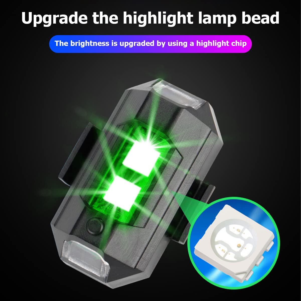AICEL 2Pcs Mini LED Strobe Lights, Upgrade 7 Colors Led Aircraft Strobe Lights, USB Charging Magnetic Lights, Night Signal Emergency Warning Light for Car Motorcycle Bike Drone