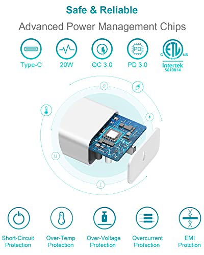 USB C Fast Charger Block【3-Pack】 20W USB C Wall Charger PD 3.0 Power Brick Adapter Compatible with 13/12/11 Pro Max/Pro/Mini/Xs Max/XR/X