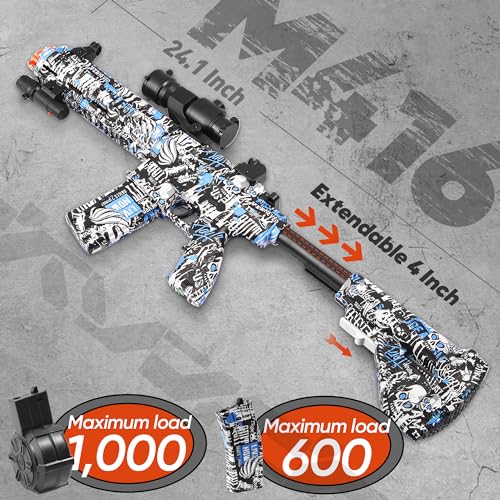 Large Gel Ball Blaster with Drum, M416 Manual & Automatic Dual Mode 40000 Water Beads, for Outdoor Activities - Shooting Team Game, Ages 12+, Blue Devil