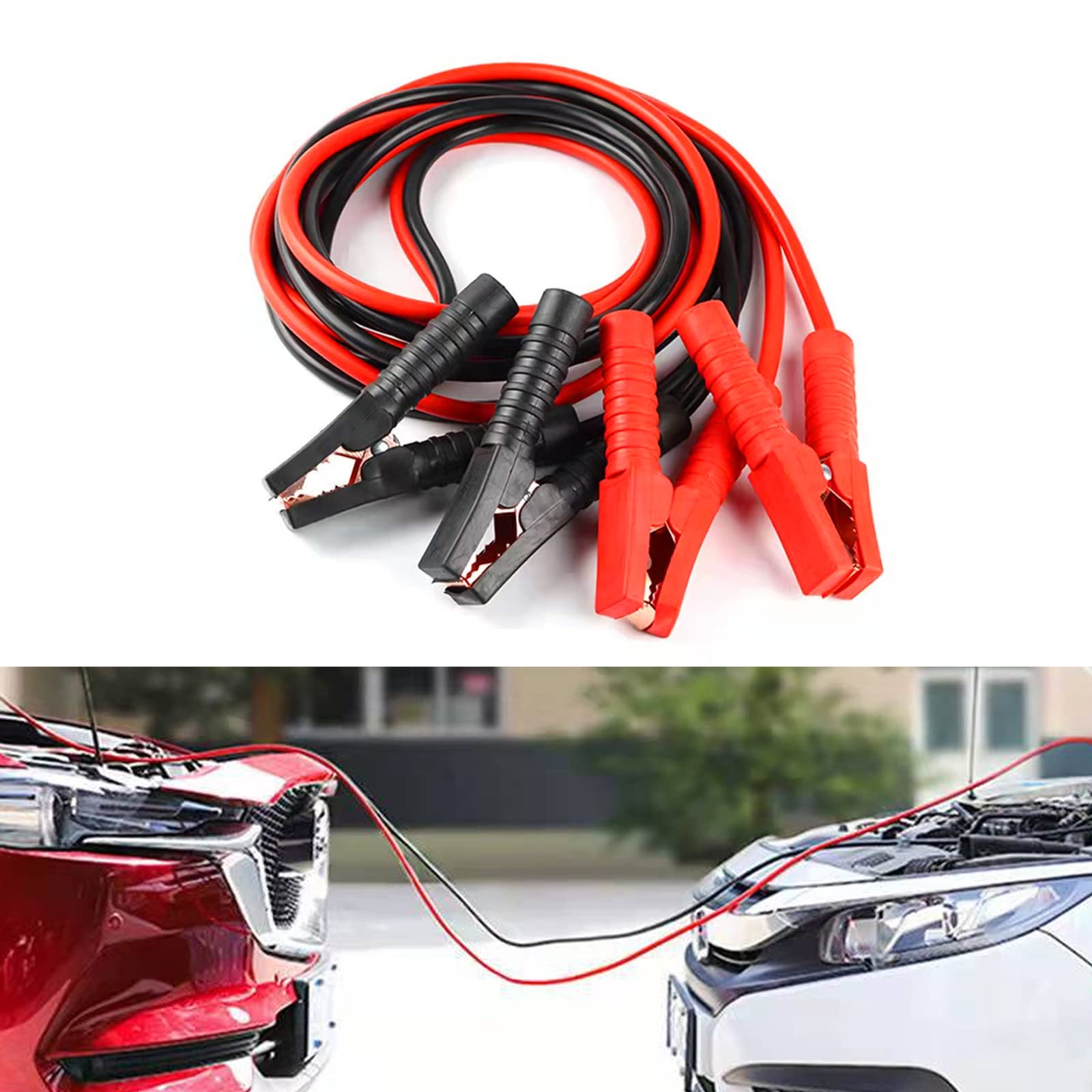 Dewkou 1 PC Jumper Cables for Car Battery 13.1 Feet Jumper Cables, Heavy Duty Automotive Booster Cables for Jump Starting Dead or Weak Batteries with Professional Clamps and Carrying Bag (Black)