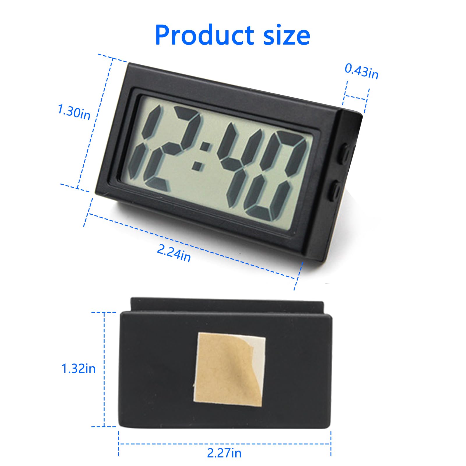 Sodcay 1 PC Mini Car Clock, Car Dashboard Digital Clock, with Clear LCD Screen Stand Case Function, Self-Adhesive Digital Clock, for Car Truck Dashboard (Black)