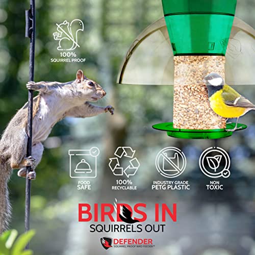 Defender Bird Feeder Squirrel Proof for Outside, Easy to Fill, Handicap Friendly Squirrel Proof Bird Feeders with Attached Planter for Garden Decoration, Anti Squirrel Bird Feeder (Green)
