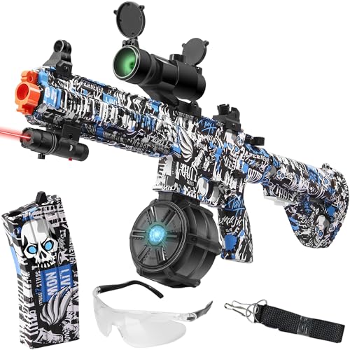 Large Gel Ball Blaster with Drum, M416 Manual & Automatic Dual Mode 40000 Water Beads, for Outdoor Activities - Shooting Team Game, Ages 12+, Blue Devil