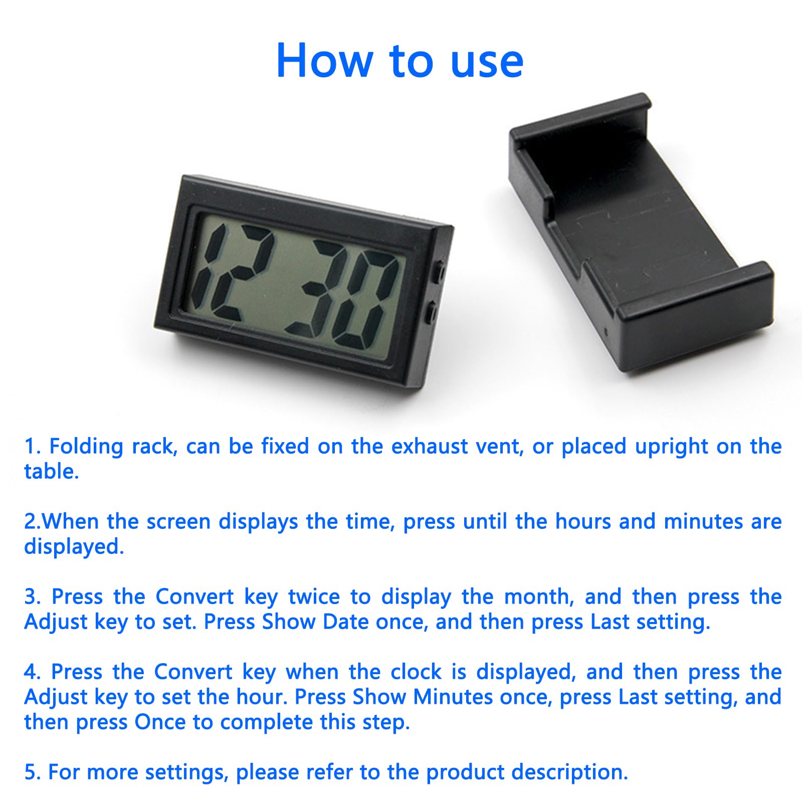 Sodcay 1 PC Mini Car Clock, Car Dashboard Digital Clock, with Clear LCD Screen Stand Case Function, Self-Adhesive Digital Clock, for Car Truck Dashboard (Black)