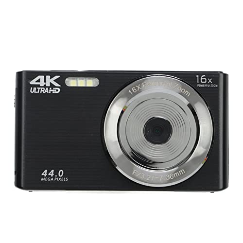4K Digital Camera, 44MP Video Camera, 16X Digital Zoom Camera with 2.8in Screen, Built in Fill Light Stabilization Compact Portable Camera for Children Beginners (Black)