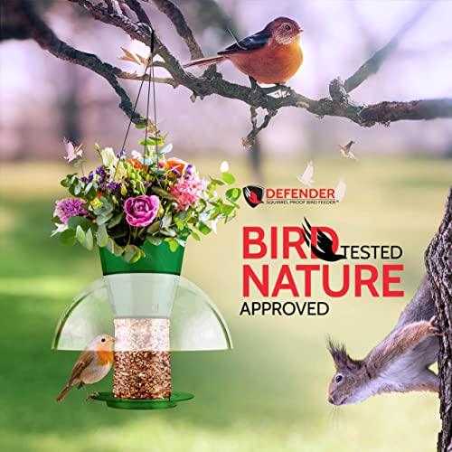 Defender Bird Feeder Squirrel Proof for Outside, Easy to Fill, Handicap Friendly Squirrel Proof Bird Feeders with Attached Planter for Garden Decoration, Anti Squirrel Bird Feeder (Green)
