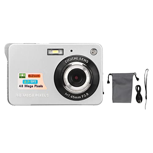 Digital Camera 4K, 4K Digital Camera 48MP 2.7in LCD Display 8X Zoom Anti Shake Vlogging Camera for Photography Continuous Shooting (Silver)