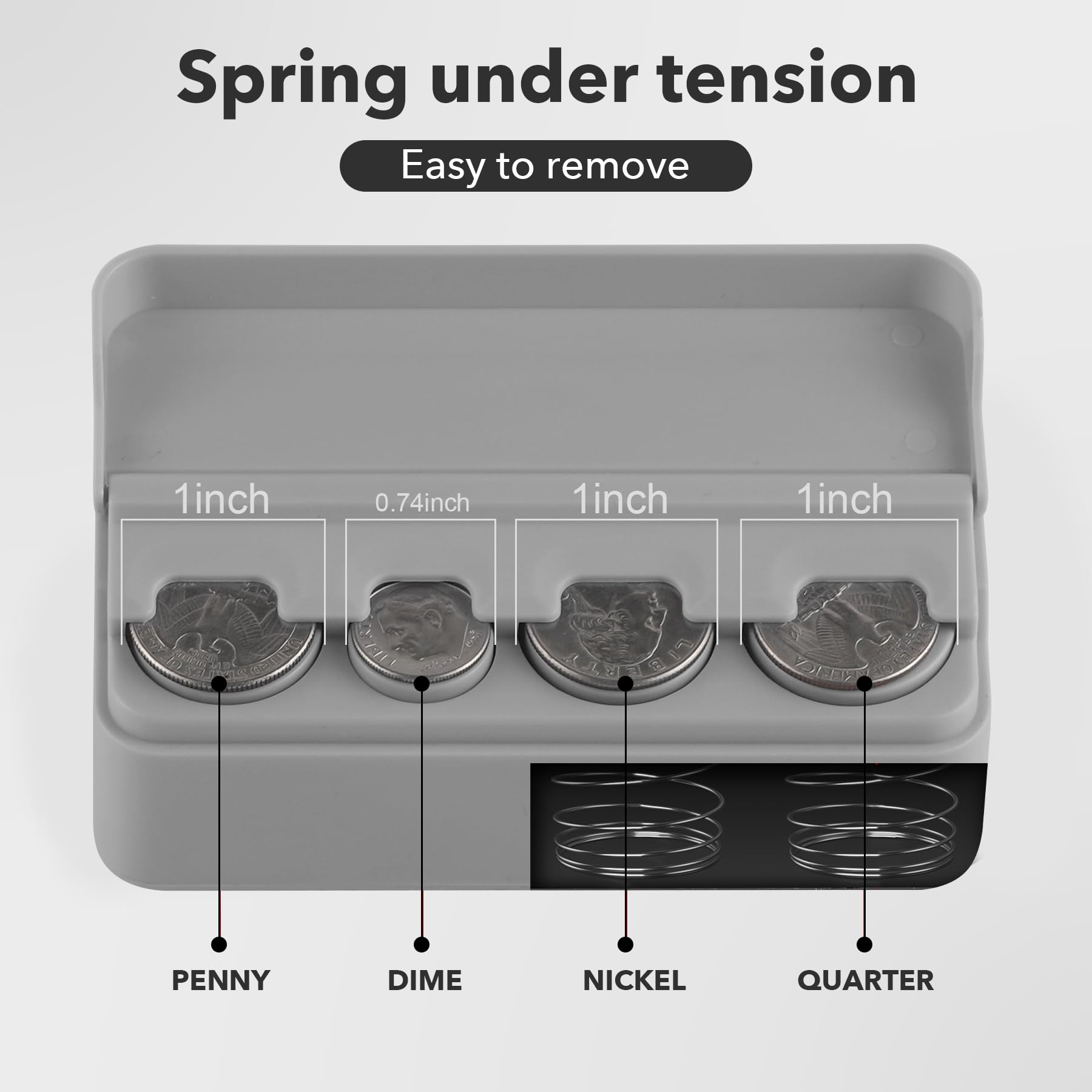 SINGARO Coin Holder for Car, Coin Change Organizer Compatible with Coins of Different Sizes, Dash-Mounted Holder Suitable for Most Cars, Trucks(Gray)
