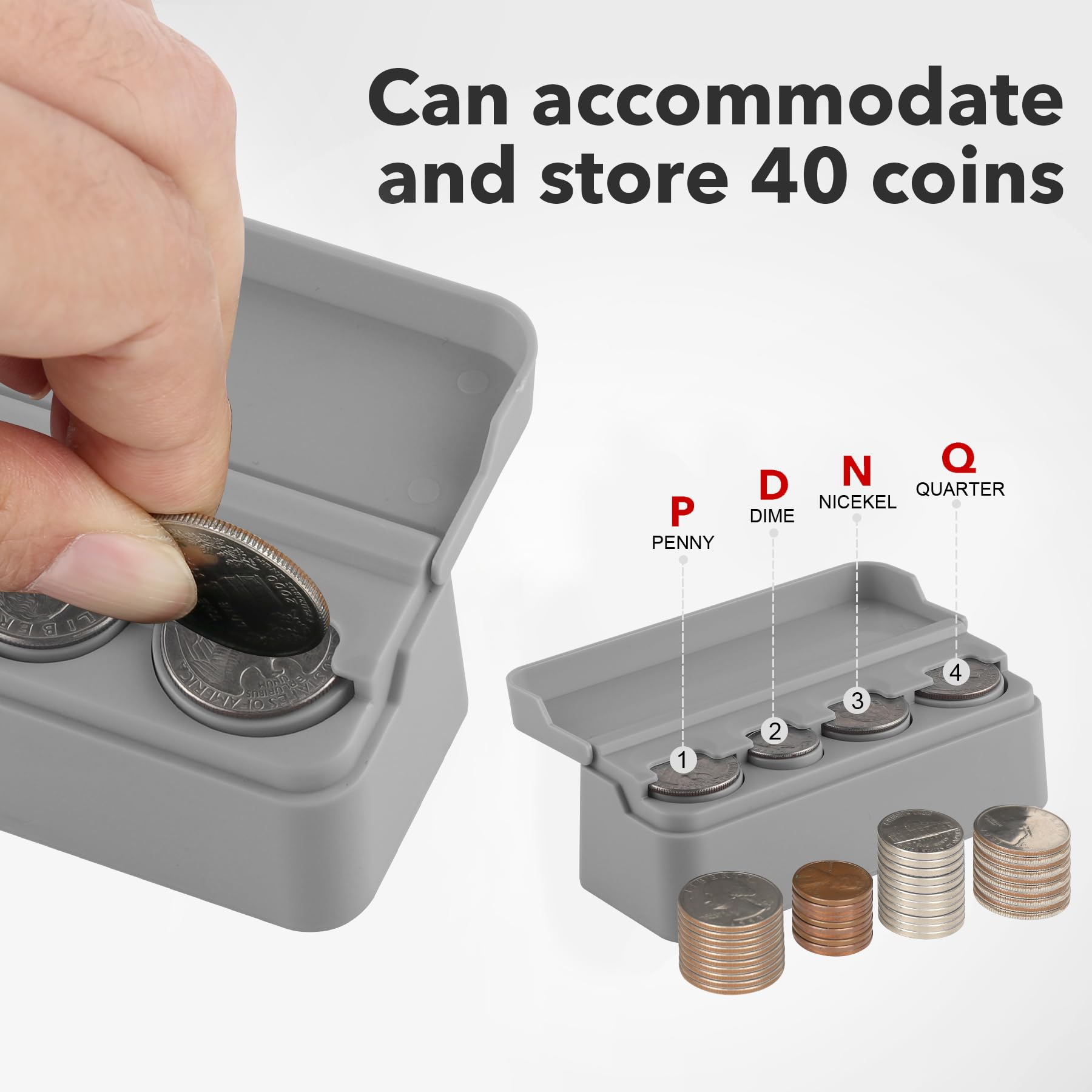 SINGARO Coin Holder for Car, Coin Change Organizer Compatible with Coins of Different Sizes, Dash-Mounted Holder Suitable for Most Cars, Trucks(Gray)
