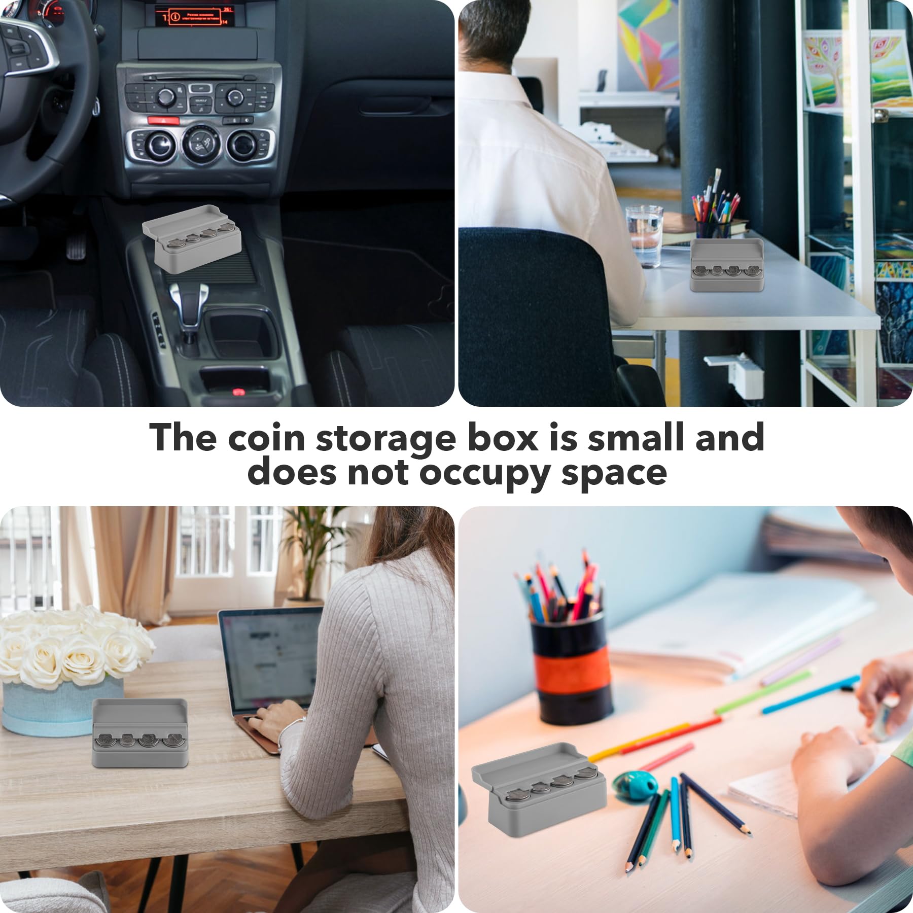 SINGARO Coin Holder for Car, Coin Change Organizer Compatible with Coins of Different Sizes, Dash-Mounted Holder Suitable for Most Cars, Trucks(Gray)