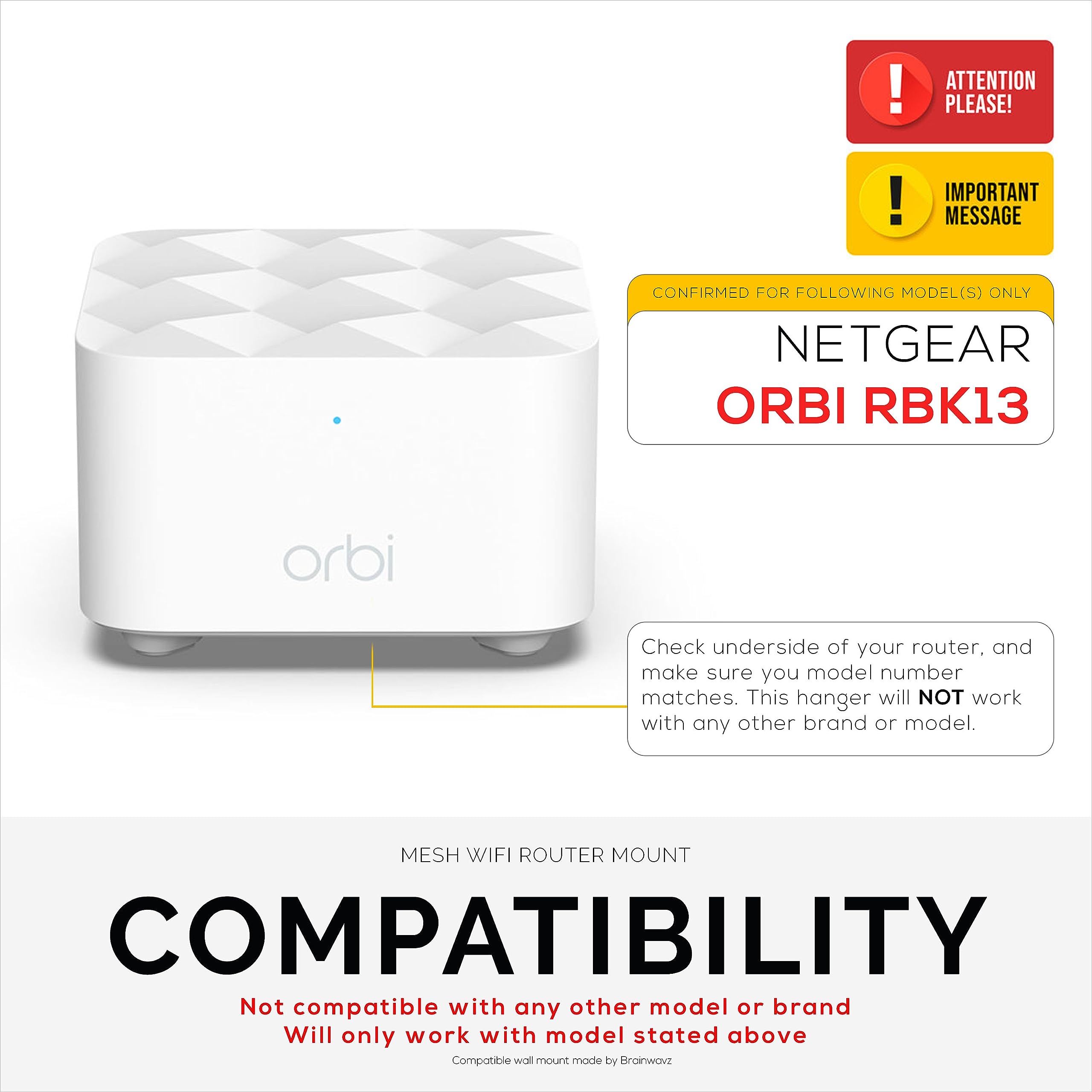Adhesive Wall Mount for Netgear Orbi RBK13 Router, Strong VHB Adhesive, Easy to Install, Reduce Interference & Increase Range, Stick On & Screw-in Mounting by Brainwavz