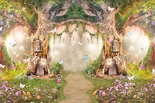 DASHAN Polyester 7x5Ft Spring Backdrop Magic Garden Fairy Tale World Grass Butterfly Wonderland Background for Kids Girl Baby Shower Birthday Party Decoration Studio Photography Banner Booth Props