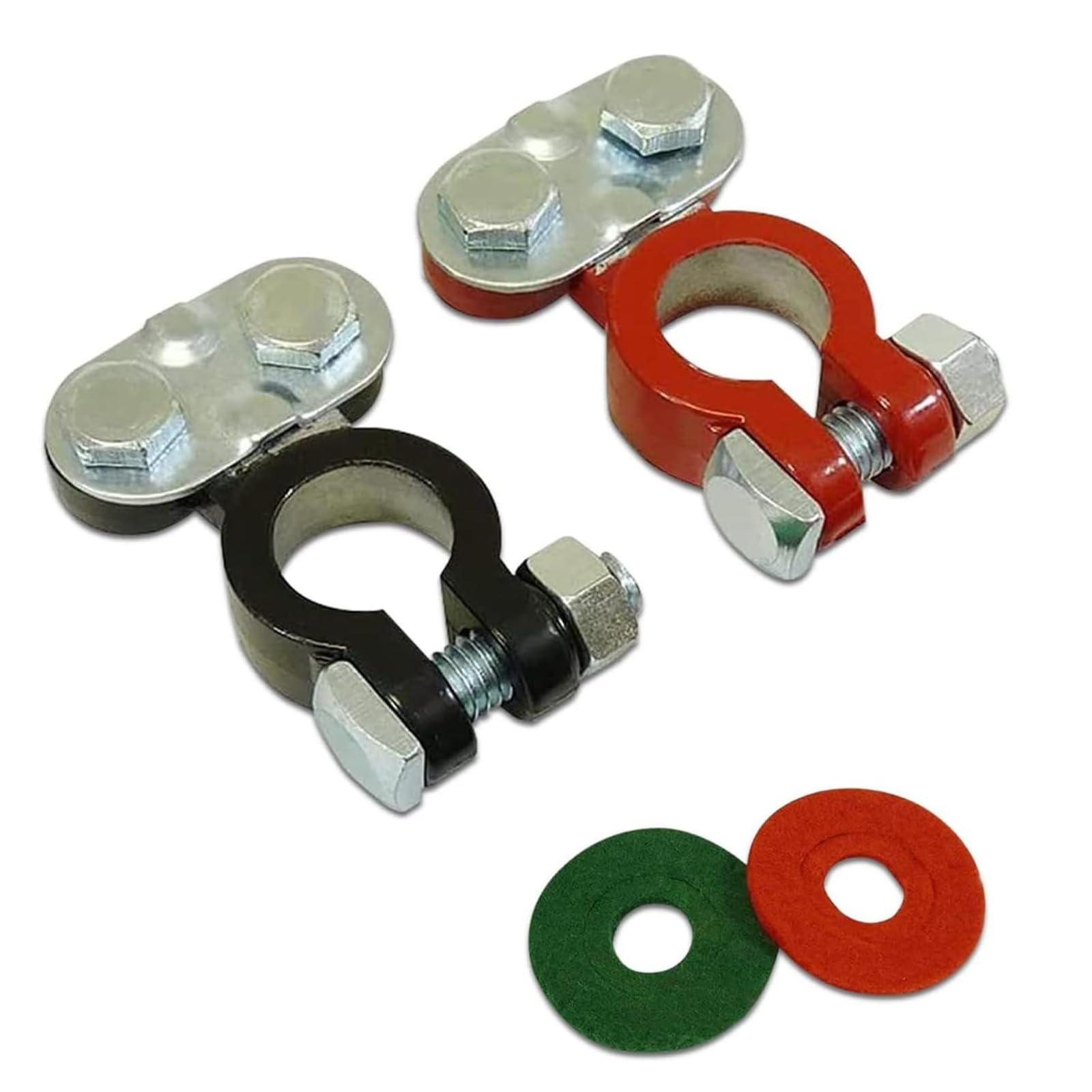 Dewkou Pack-2 Car Cables Terminal Connectors, Zinc-plated Top Terminal Kit with 2 PCS Felt Post Washers, Automobile Accessories, Universal for Most Cars, Trucks and Vans (Silver)